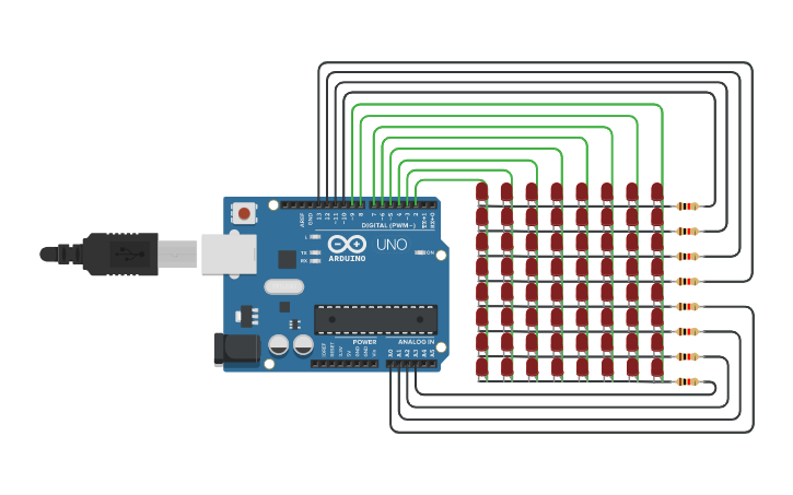 Circuit design 8. feladat - LED mátrix (8x8) - Tinkercad