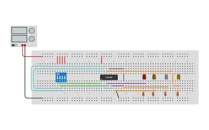 Circuit design grey to binary - Tinkercad