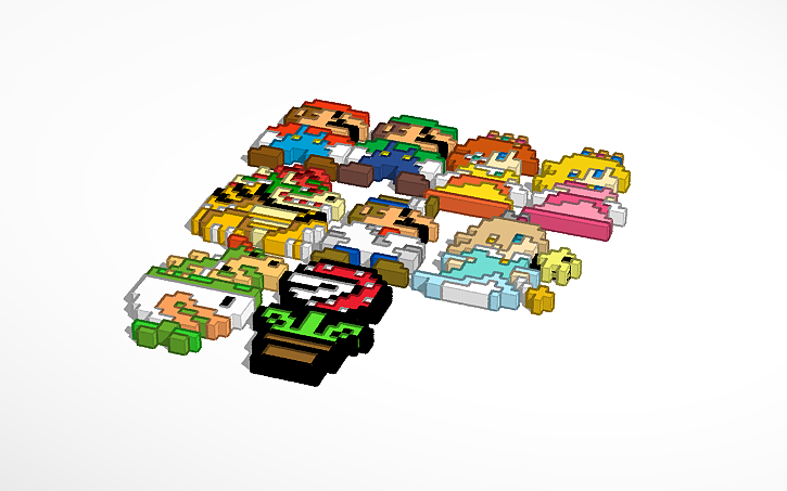 3D design 8-Bit Mario Characters - Tinkercad
