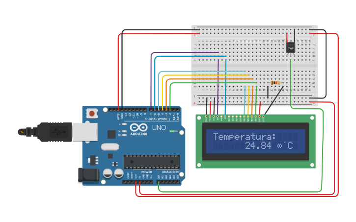 Circuit design LCD Sensor temperatura | Tinkercad