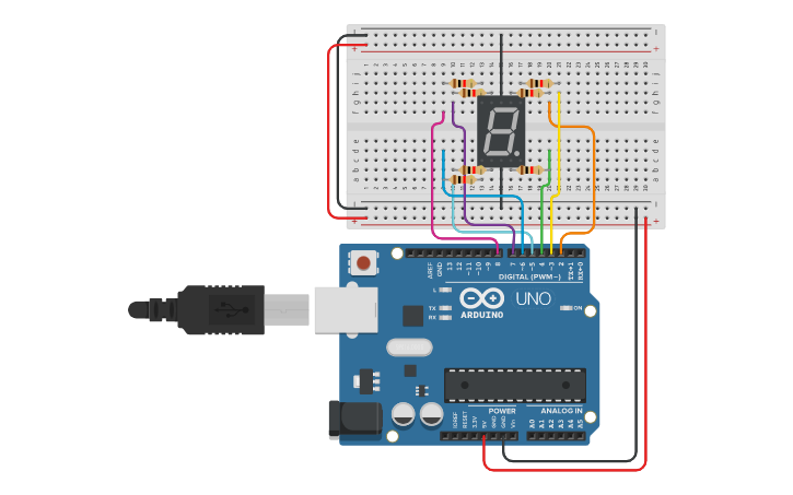 Circuit design Copy of 7 Segment LED | Tinkercad