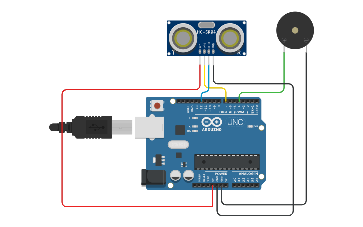 Circuit design ULTRASONIC SENSOR - Tinkercad
