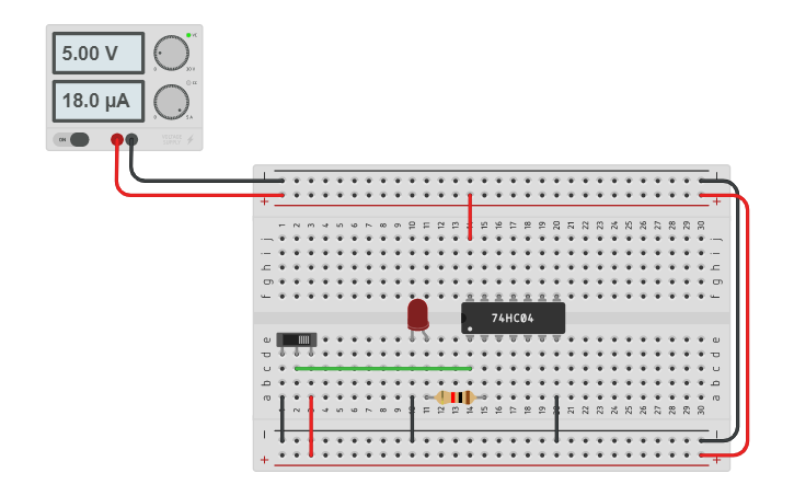 Circuit Design Logical Not Gate Using 7404 Ic Hex Inverter Bishal Tamang Tinkercad
