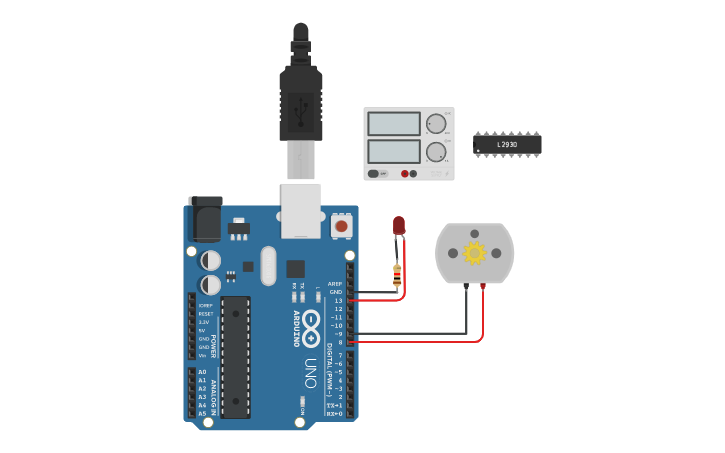 Circuit design Circuito simulador con motor DC y arduino | Tinkercad