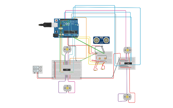 Circuit design Robot sumo - Tinkercad