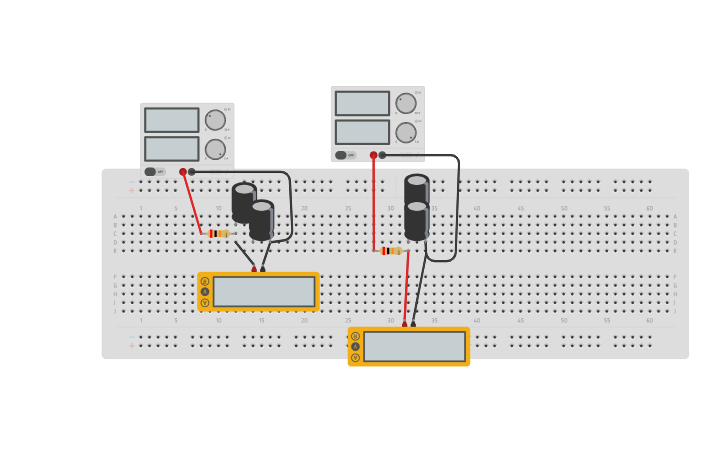 Circuit Design Rangkaian Pengisian Kapasitor Susunan Seri Tinkercad
