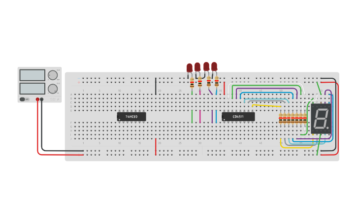 Circuit design BCD to 7 segment - Tinkercad