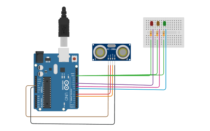 Circuit design ultrasonic sensor - Tinkercad