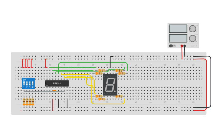 Circuit design Decodificador BCD 7 segmentos - Tinkercad