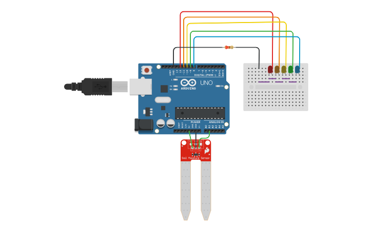 Circuit design sensor nivel de agua | Tinkercad Circuit design sensor nivel de agua | Tinkercad