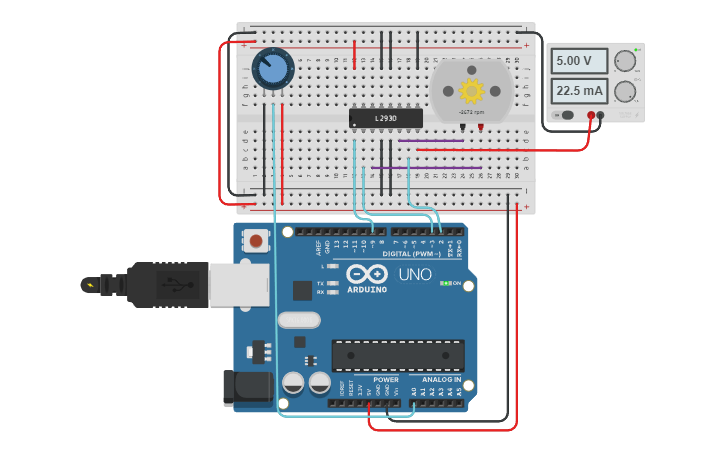Circuit design Coronado DC Motor Control With HBridge - Tinkercad