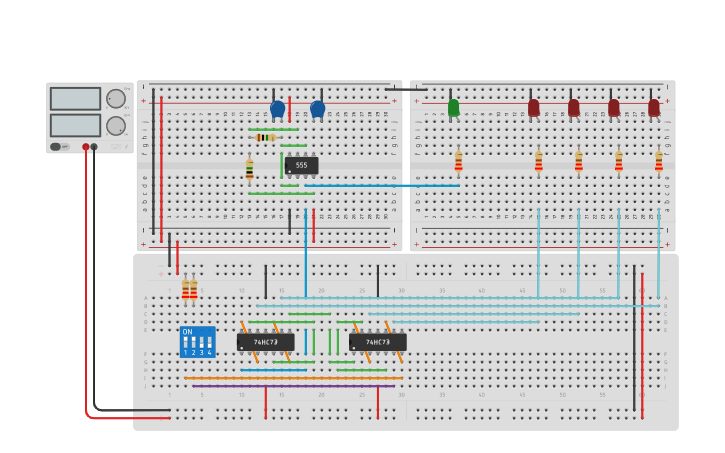Circuit design 4-BIT Asynchronous Down Counter - Tinkercad