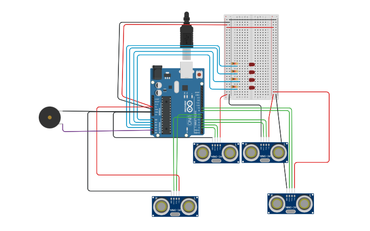 Circuit design 4 Ultrasonic cars - Tinkercad
