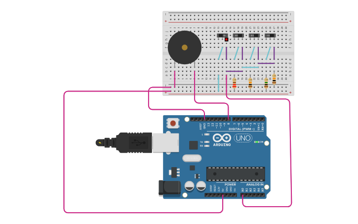 Circuit design Piano Arduino | Tinkercad