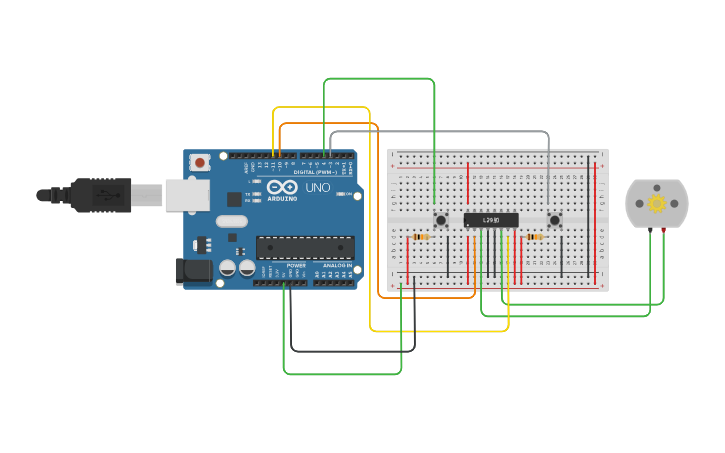 Circuit design LITAR DC MOTOR DENGAN L293D DRIVER - Tinkercad