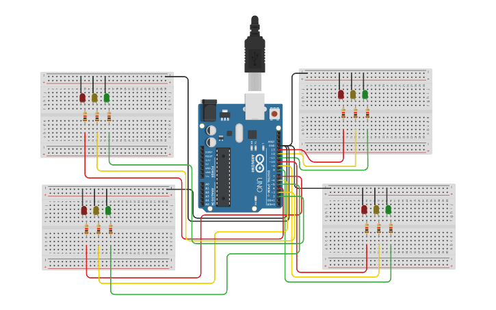 Circuit design Semáforo con titileo por 4 - Tinkercad