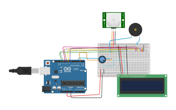 Circuit design Security Alarm System using PIR Sensor - Tinkercad