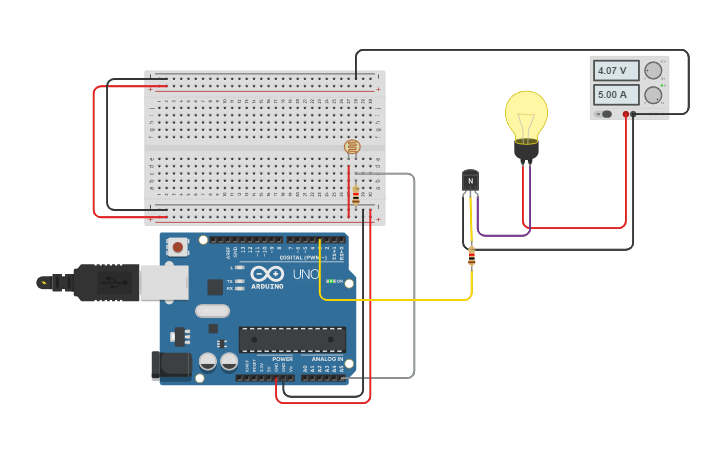 Circuit design street light with Arduino using ldr - Tinkercad
