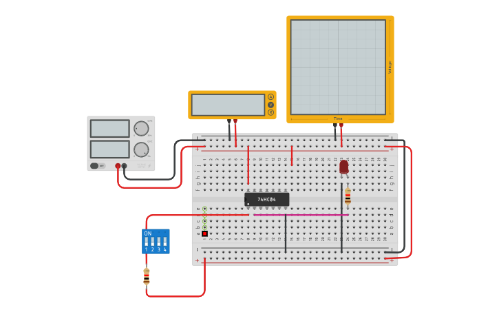 Circuit design Rangkaian IC 7404 - NOT Gate - Tinkercad