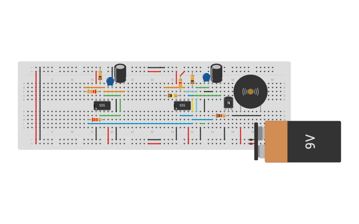 Circuit Design Police Siren Using 555 Tinkercad