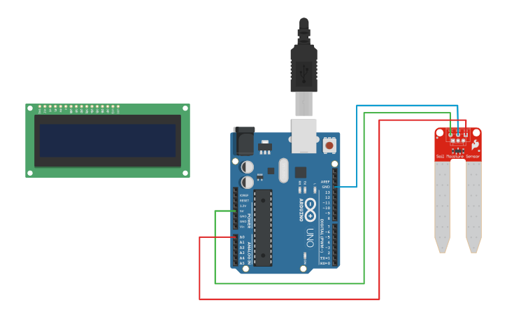 Circuit design Soil Moisture Sensor - Tinkercad