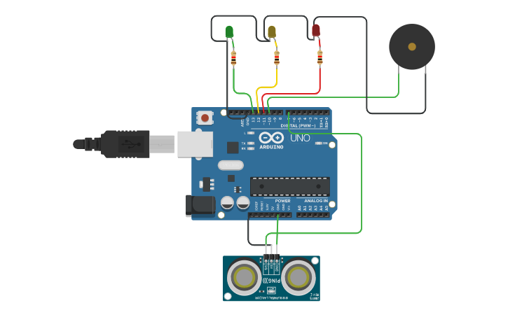 Circuit design Sensor parkir | Tinkercad Circuit design Sensor parkir | Tinkercad