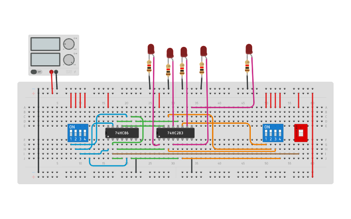 Circuit design 4 BIT BCD ADDER - Tinkercad