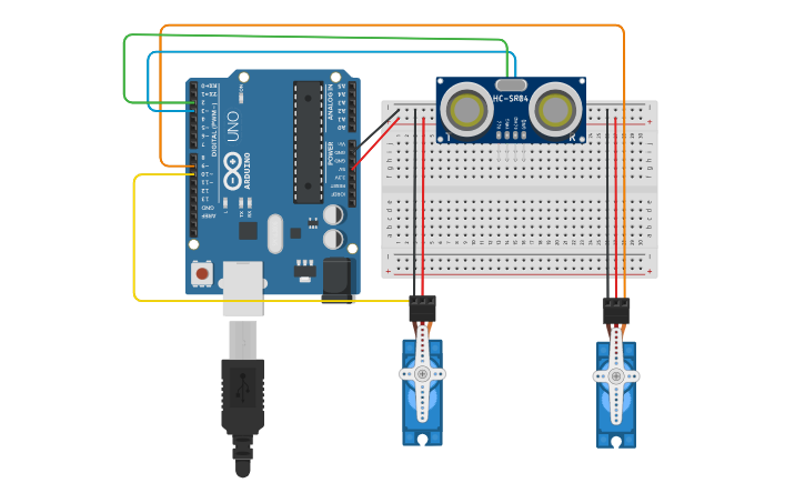 Circuit design SERVO + ULTRASONIC - Tinkercad