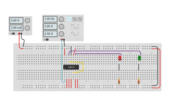 Circuit design 2 bit up count(Asyn) | Tinkercad
