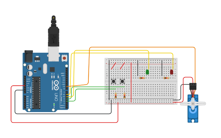 Circuit design Servomotor cu LED și Arduino | Tinkercad