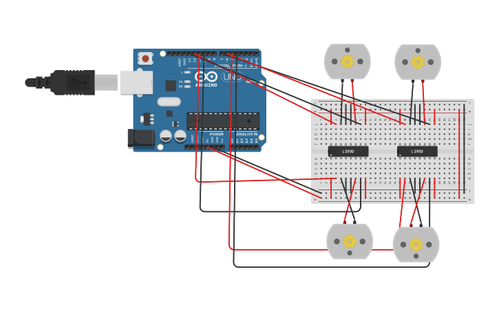 Circuit Design 4x Dc Motor Tinkercad