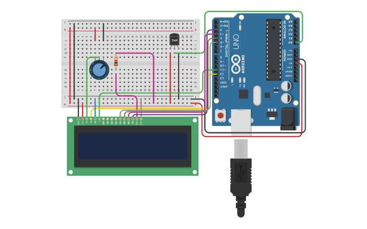 Circuit design Sensor Temperatura LCD | Tinkercad