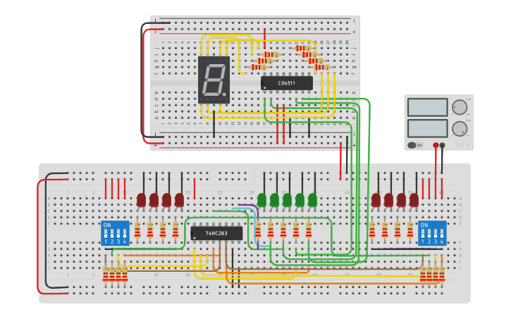Circuit design Additionneur 4 bits - Tinkercad
