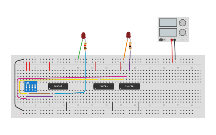 Circuit design Half subtractor using basic gates | Tinkercad