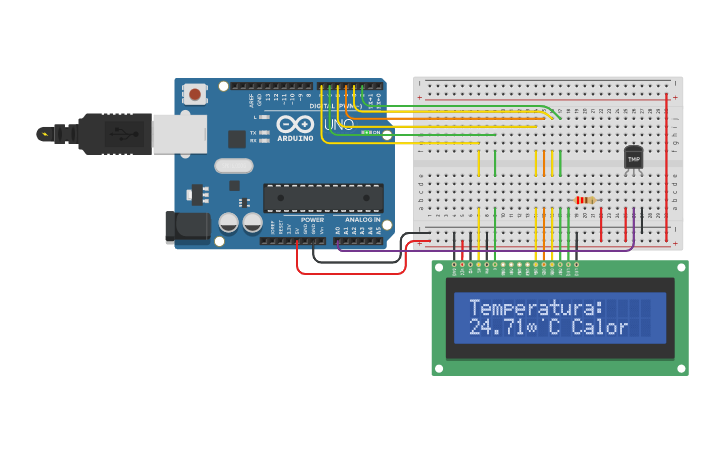 Circuit design Circuito sensor de temperatura con display LCD - Tinkercad