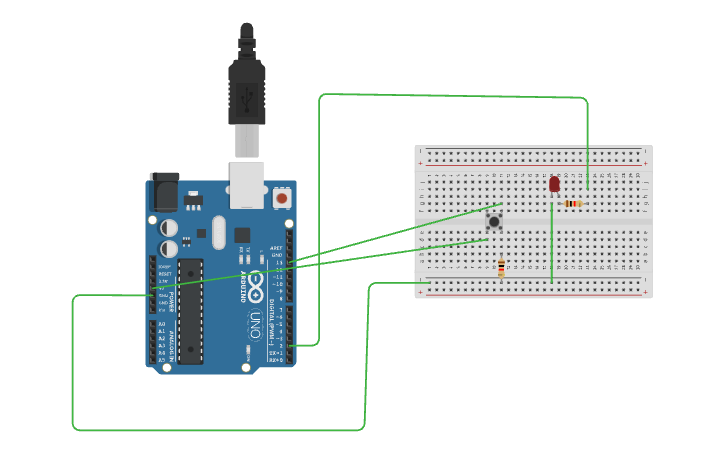 Circuit design 2. LED with PUSH Button - Tinkercad