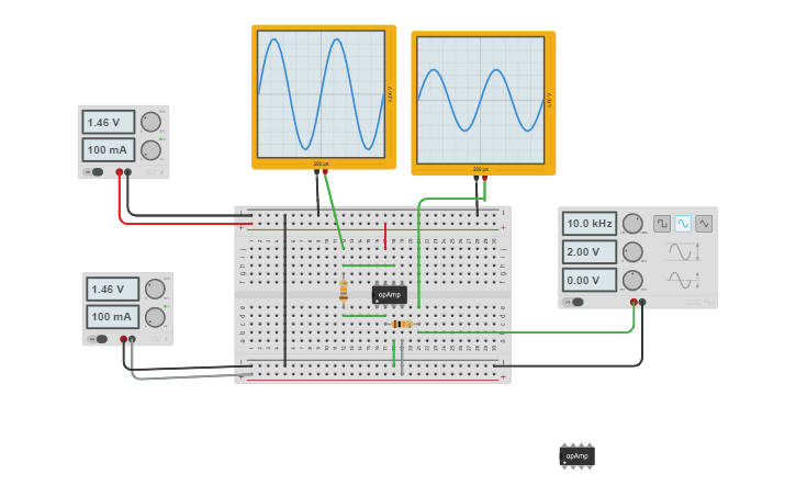 Circuit design Copy of Lab 2: Inverting Amplifier - Tinkercad