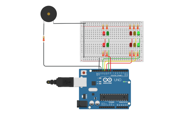 Circuit design Semáforo Carro/pedestre | Tinkercad