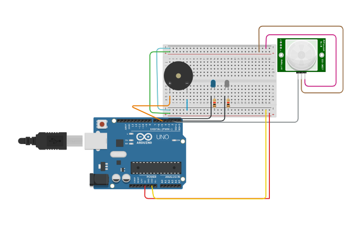 Circuit Design Alarma Con Sensor Pir Tinkercad