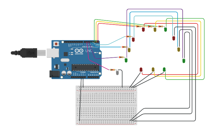 Circuit design Traffic Intersection - Tinkercad