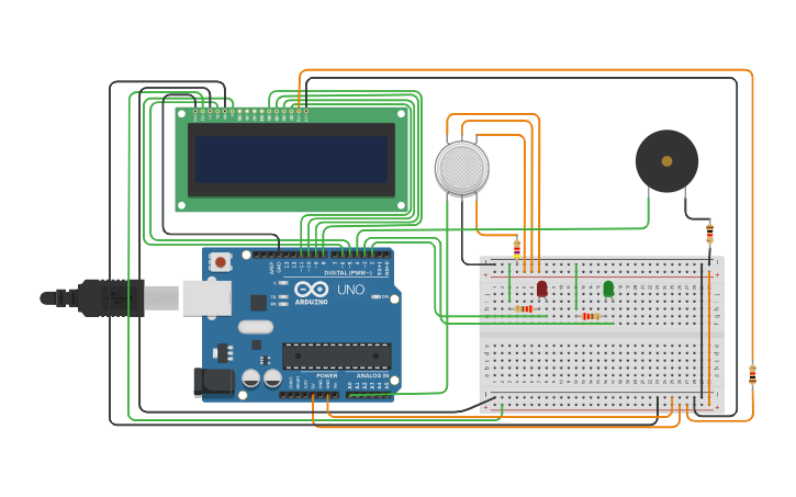 Circuit Design Gas Detection Alarm System Tinkercad