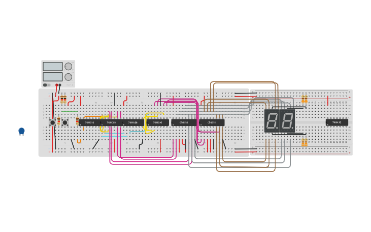 Circuit design Counter no reset - Tinkercad