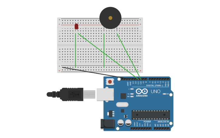 Circuit design LED Buzzer - Tinkercad