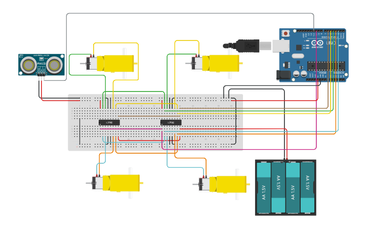 Circuit design Copy of Obstacle Avoiding Robotic Car ADU - Tinkercad