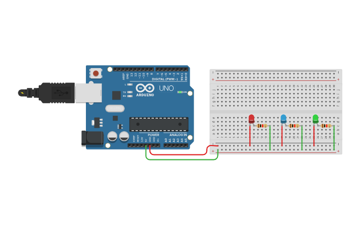 Circuit design 3 led parallel - Tinkercad