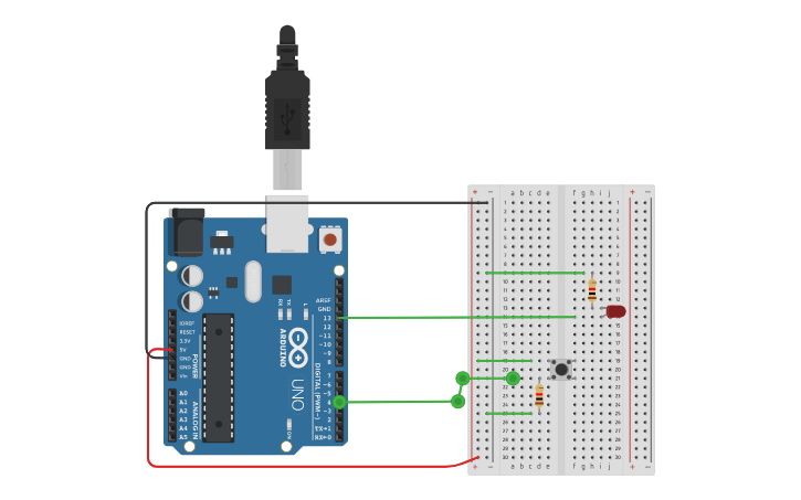 Circuit design oef1 met drukknop - Tinkercad