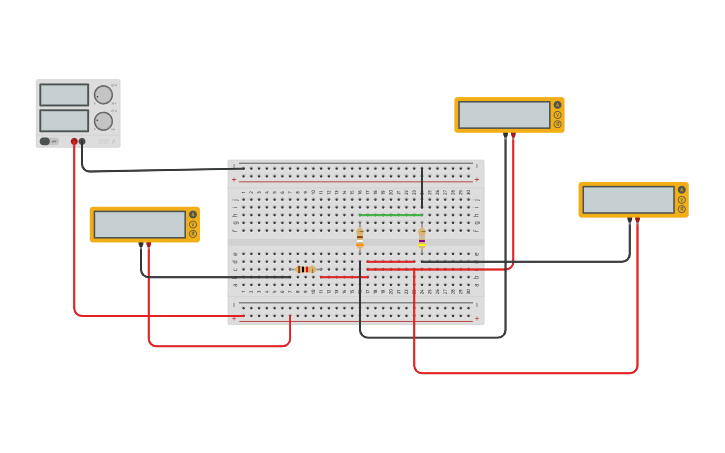 Circuit design series-parallel ampere - Tinkercad