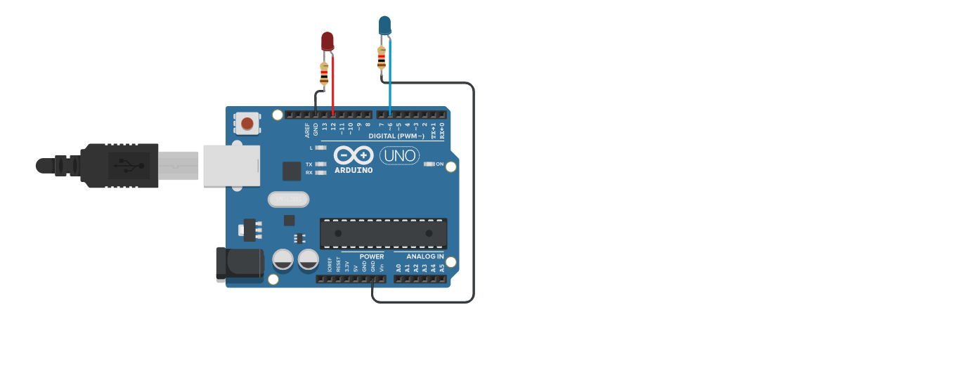 Circuit design 3.a encender dos leds - Tinkercad Circuit design 3.a encender dos leds - Tinkercad