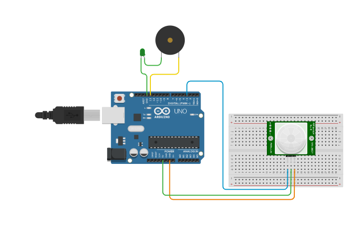 Circuit design PIR SENSOR BASED PROJECT ( MOTION SENSOR ) - Tinkercad Circuit design PIR SENSOR BASED PROJECT ( MOTION SENSOR ) - Tinkercad