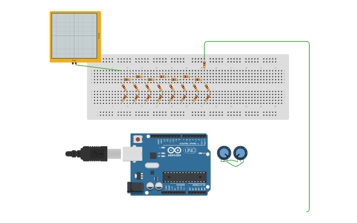 Circuit design Sinusni Signal - DAC sa R2-R lestvicom - Tinkercad